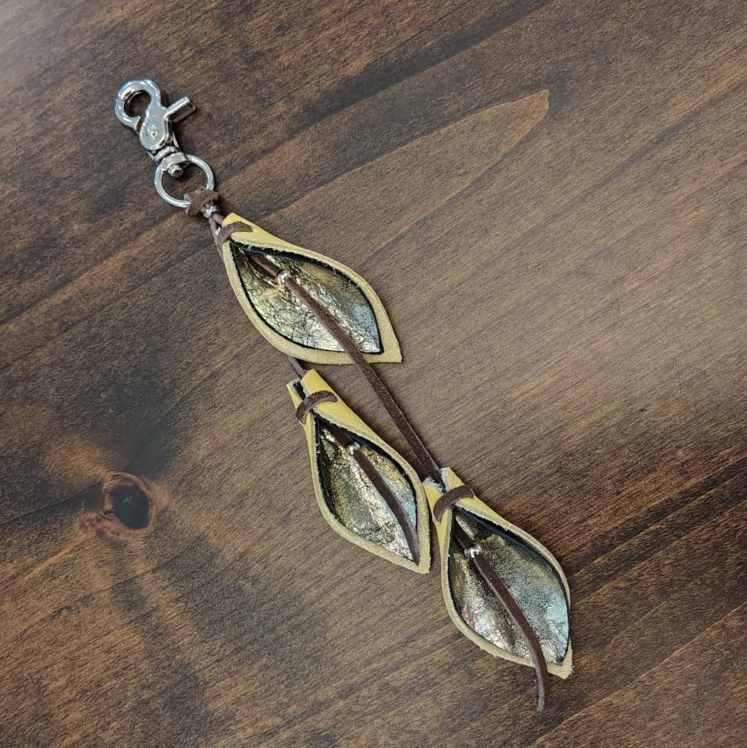 Handcrafted Leather Lily Bag Charm on Clasp | Yellow & Platinum | "the ...