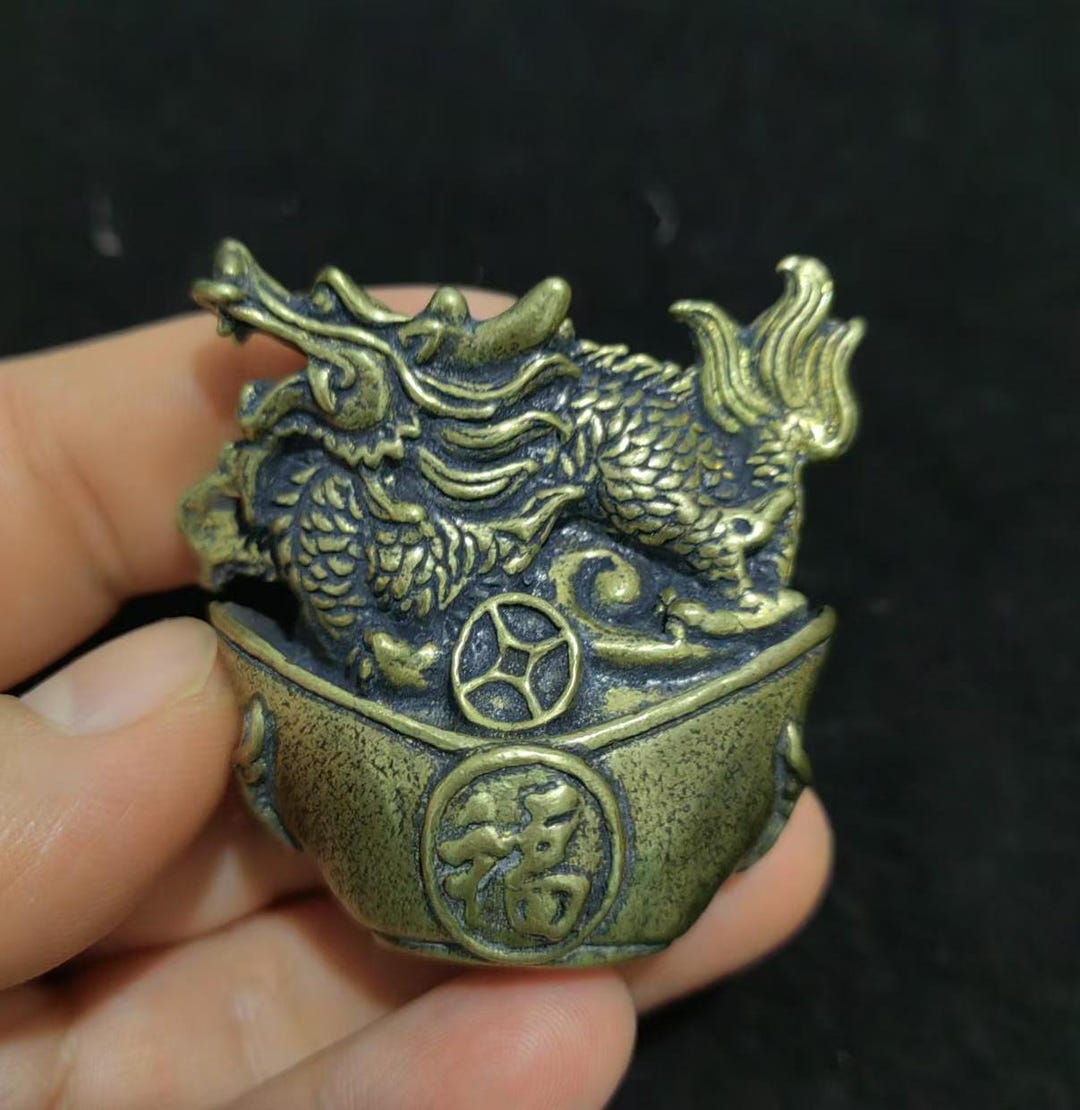 Ancient Dragon Figure Brass Animal Beast Loong Retro Fantasy Chinese ...
