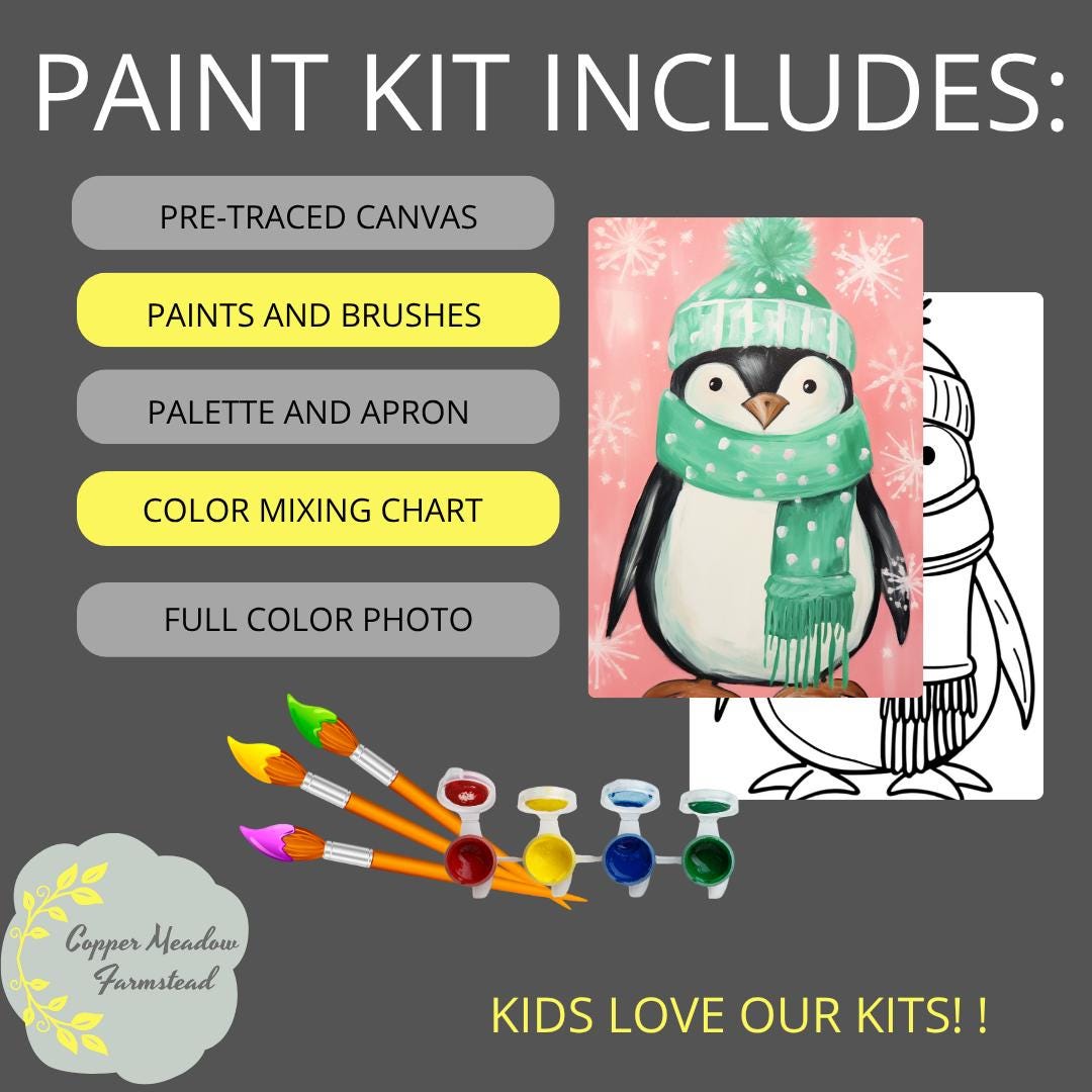 Winter Penguin -diy Canvas | Pre Drawn Canvas Ready to Paint | Stocking ...