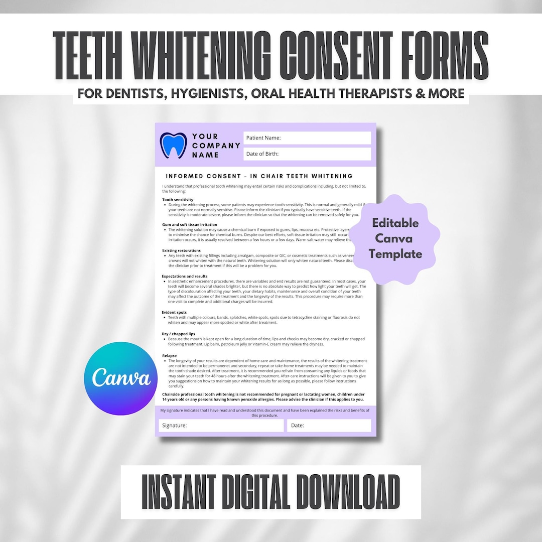 Teeth Whitening Informed Consent Form | Editable Canva Template for ...
