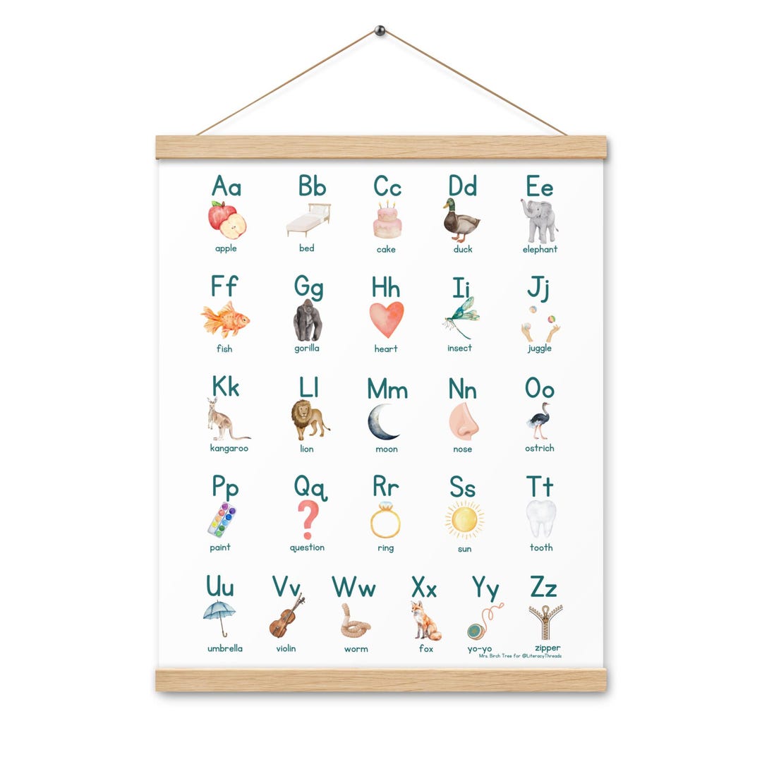 Phonics Poster With Wooden Hanger Alphabet Wall Art for Kids ...