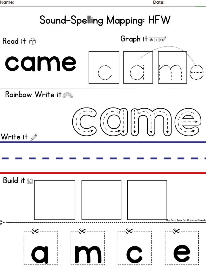 High Frequency Sight Word Worksheets ABC Order Phoneme Grapheme Mapping ...