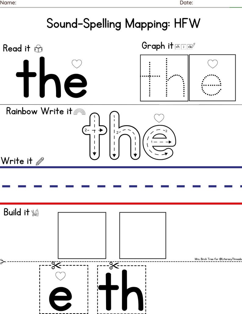 High Frequency Sight Word Worksheets ABC Order Phoneme Grapheme Mapping ...