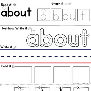 High Frequency Sight Word Worksheets ABC Order Phoneme Grapheme Mapping ...