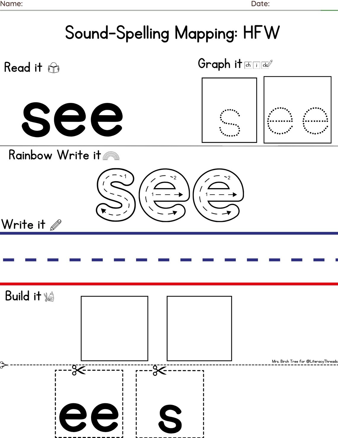 High Frequency Sight Word Worksheets ABC Order Phoneme Grapheme Mapping ...