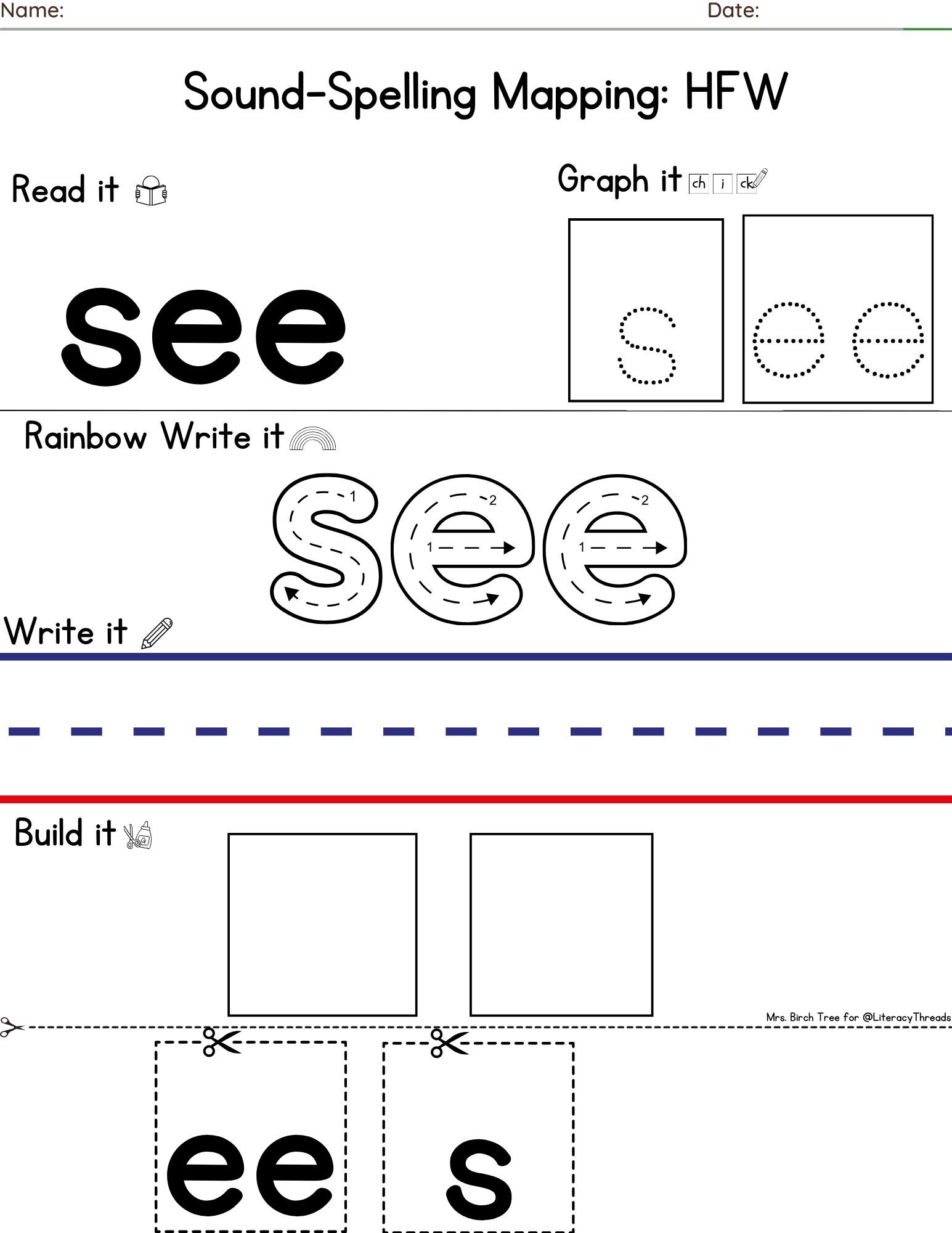 High Frequency Sight Word Worksheets ABC Order Phoneme Grapheme Mapping ...
