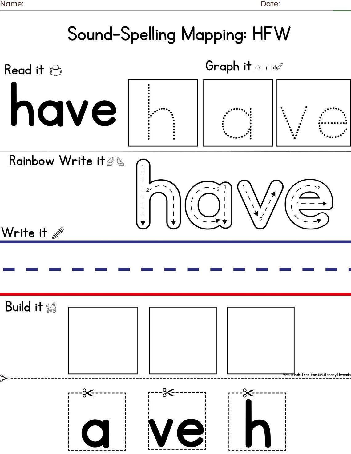 High Frequency Sight Word Worksheets ABC Order Phoneme Grapheme Mapping ...