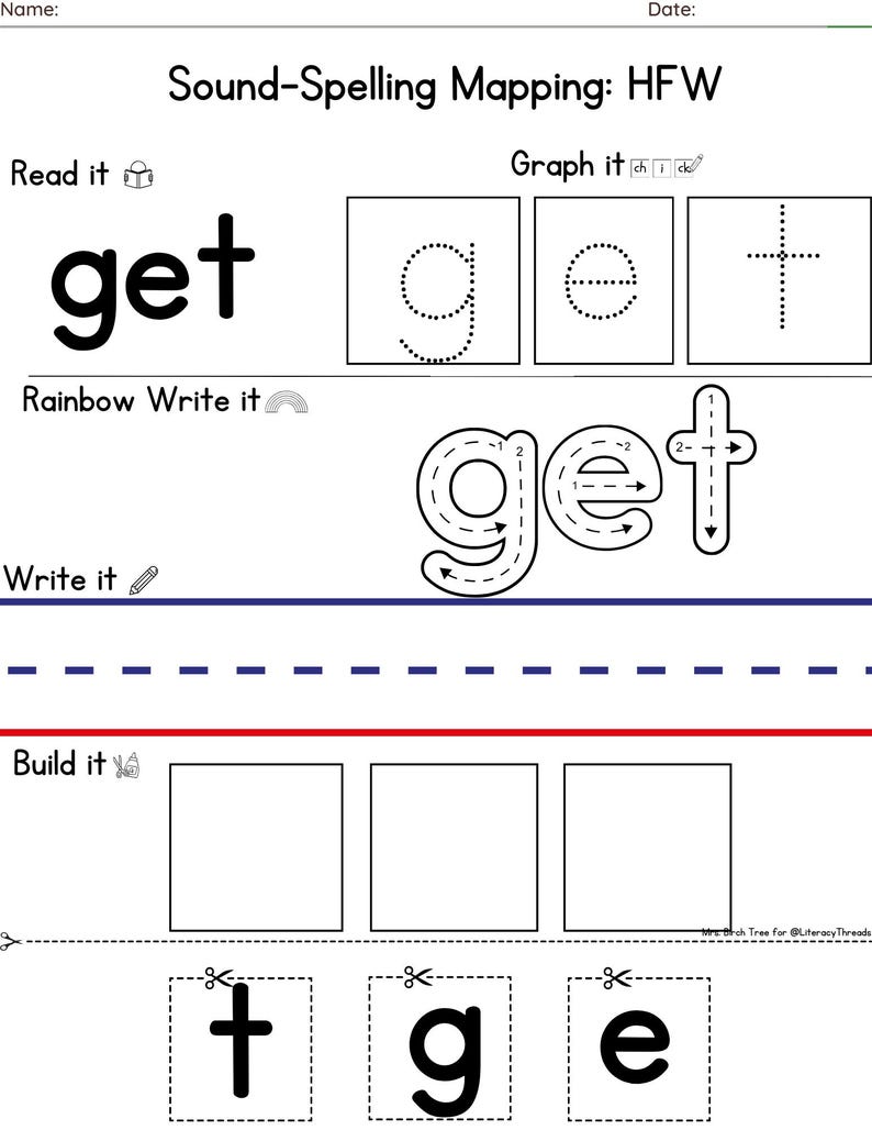 High Frequency Sight Word Worksheets ABC Order Phoneme Grapheme Mapping ...