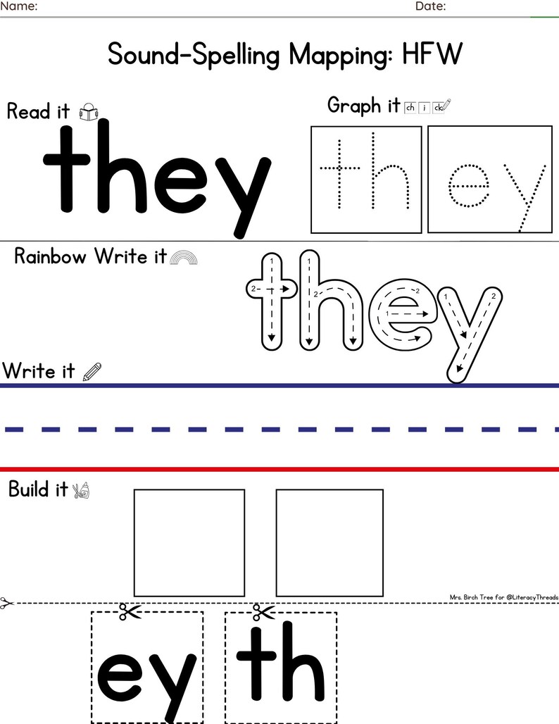 High Frequency Sight Word Worksheets ABC Order Phoneme Grapheme Mapping ...