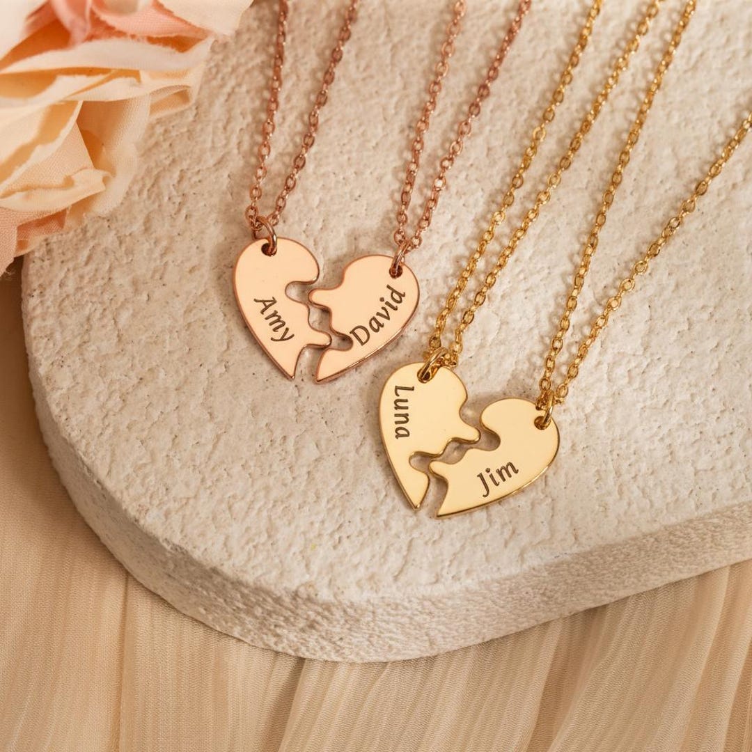 Personalized Engraved Split Hearts You and Me Necklace,custom Names ...