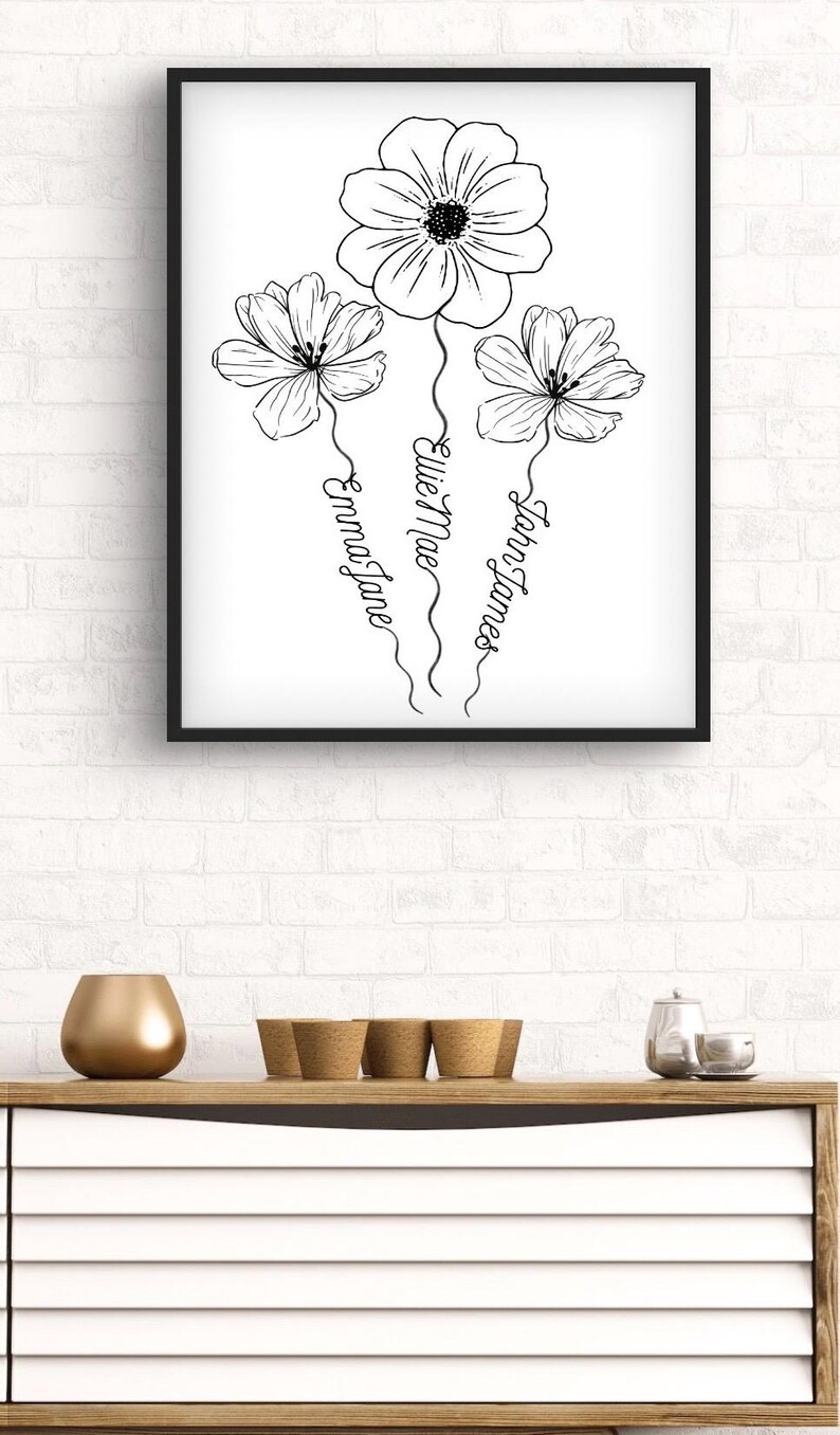 Custom Family Birth Flower Bouquet: Personalized Name Art (digital ...