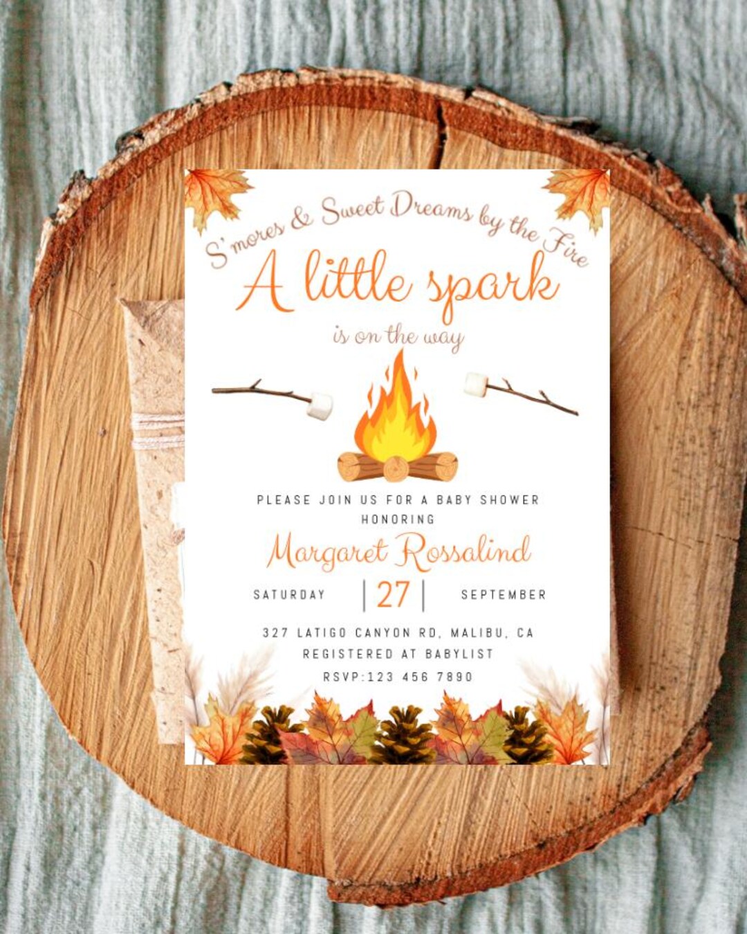 S'mores Baby Shower Invitation: Camping Theme, Editable Template (5x7 ...