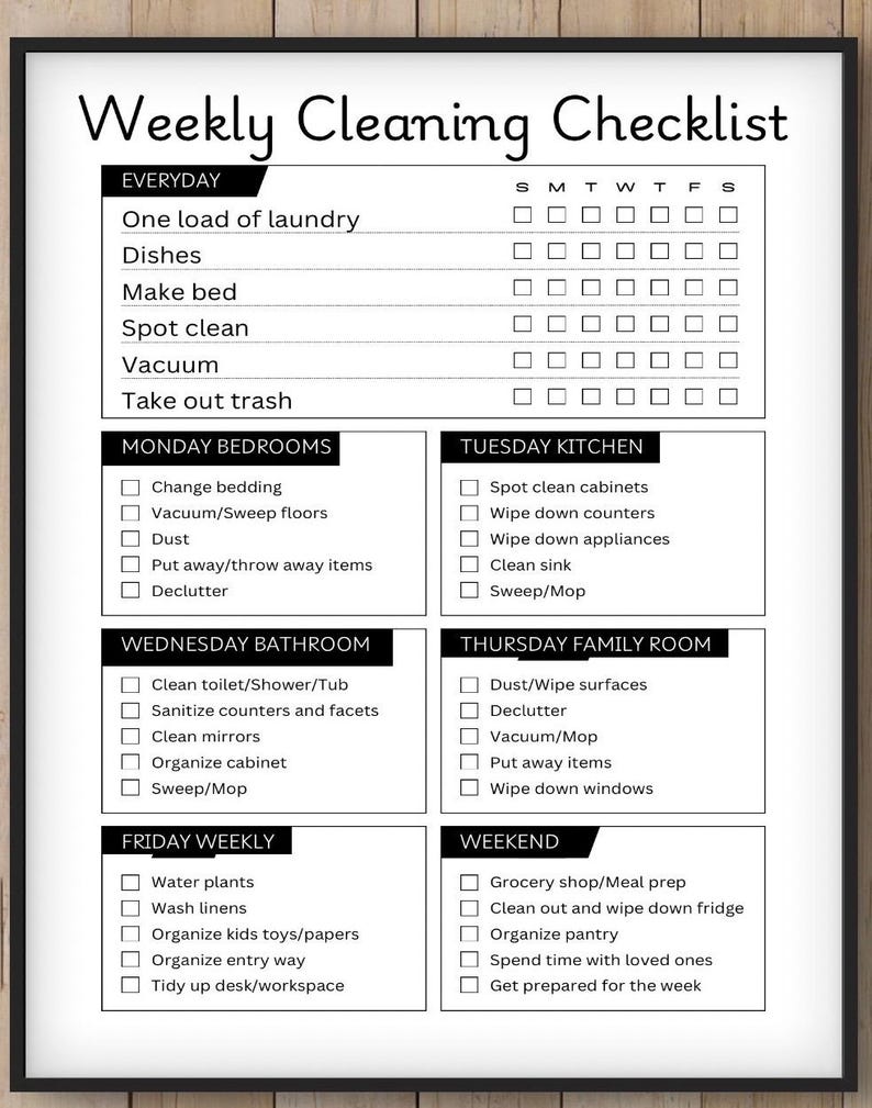 Cleaning Checklist Weekly Schedule Good House Keeping Weekly Chores ...