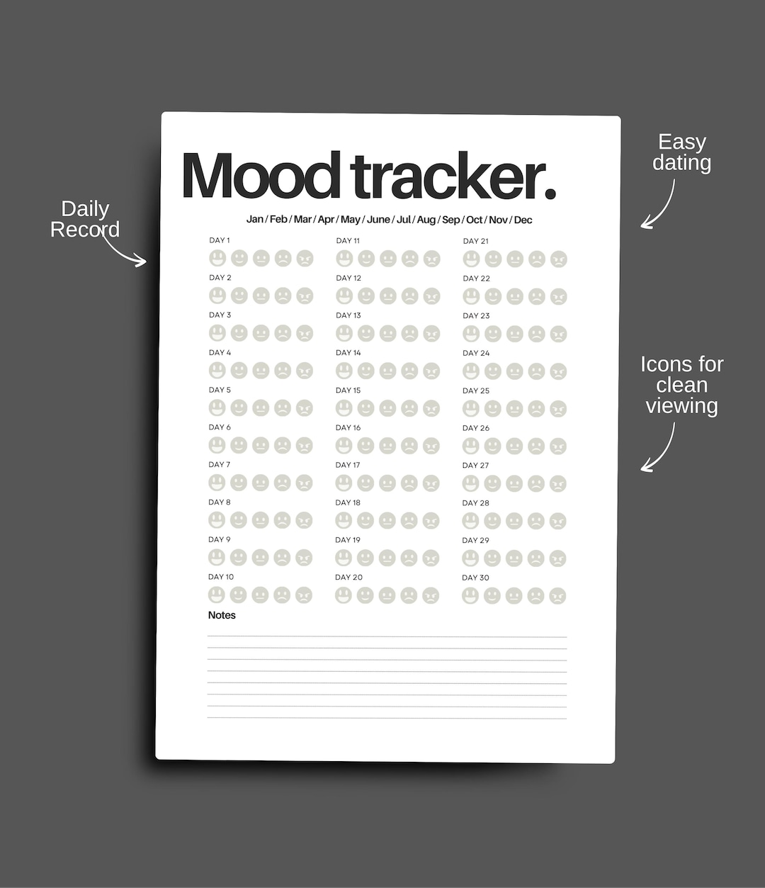 Mood Tracker Printable and Digital A4 and Letter Daily Mood Log ...