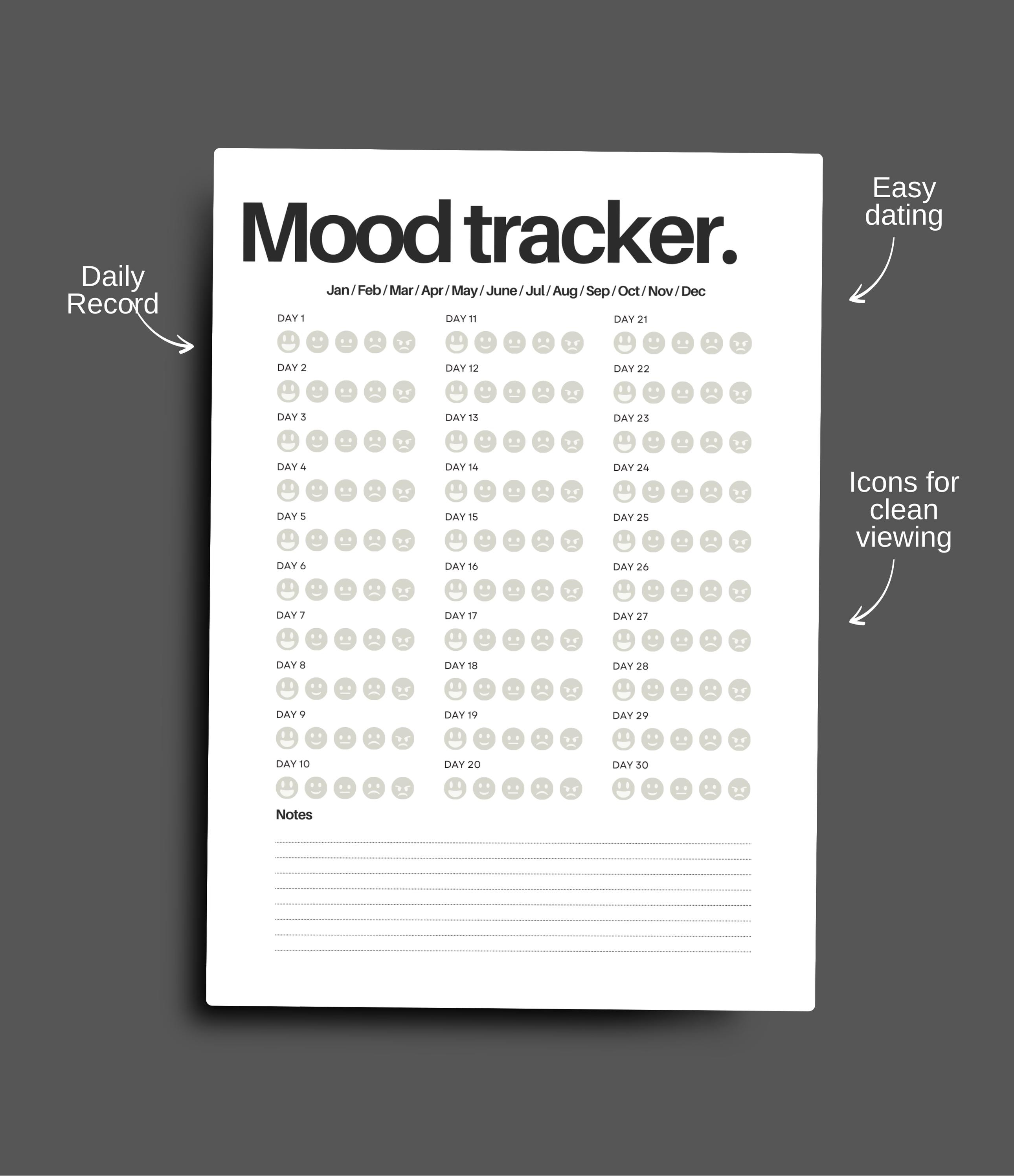 Mood Tracker Printable and Digital A4 and Letter Daily Mood Log ...