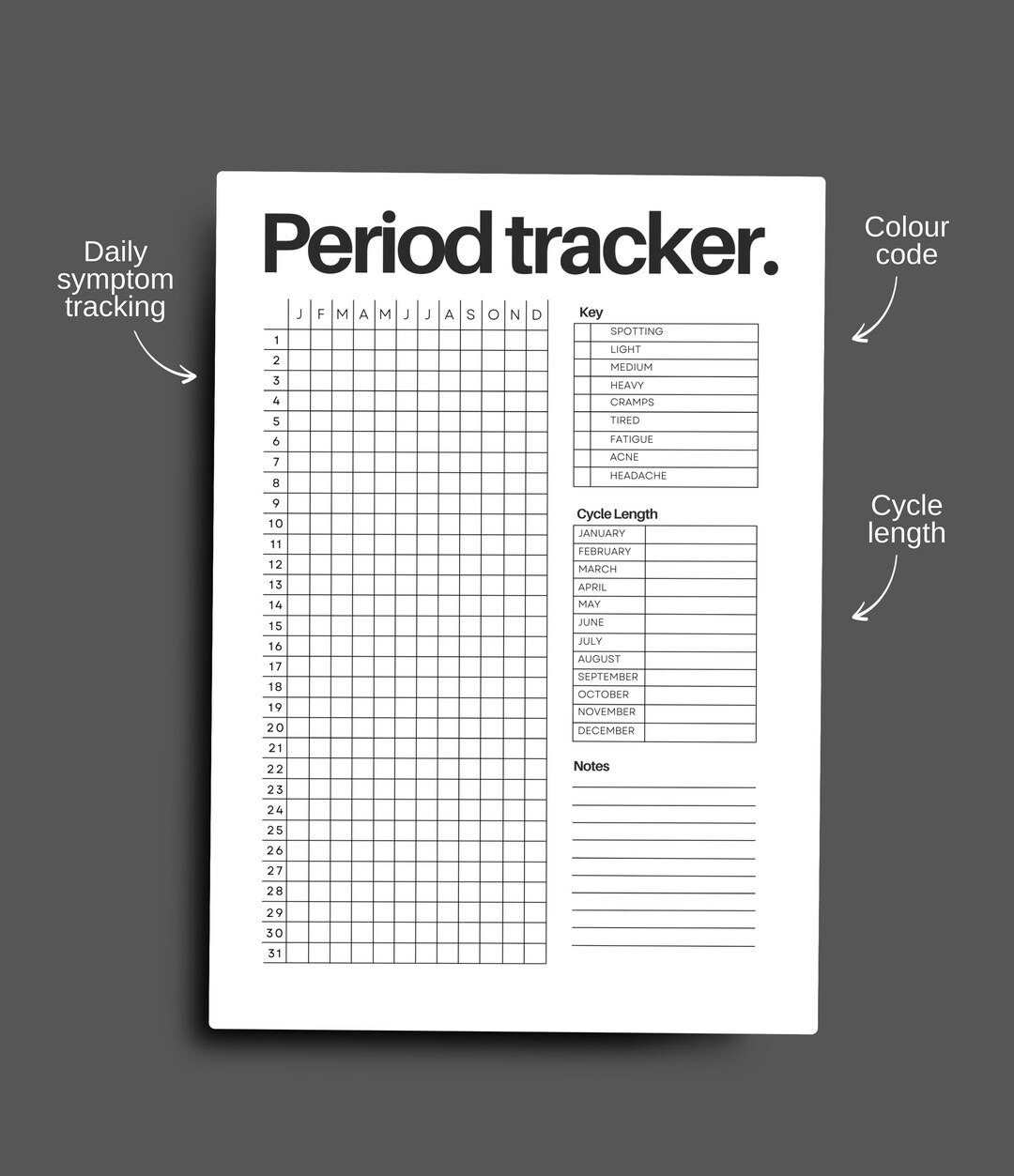 Period Tracker Printable and Digital A4 and Letter Menstrual Cycle ...