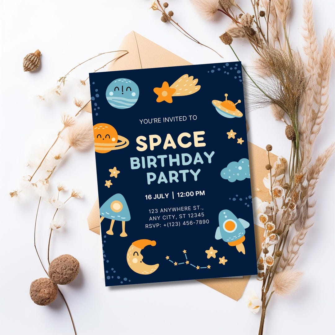 Space Birthday Party Invitation Template, Outer Space Birthday Template ...