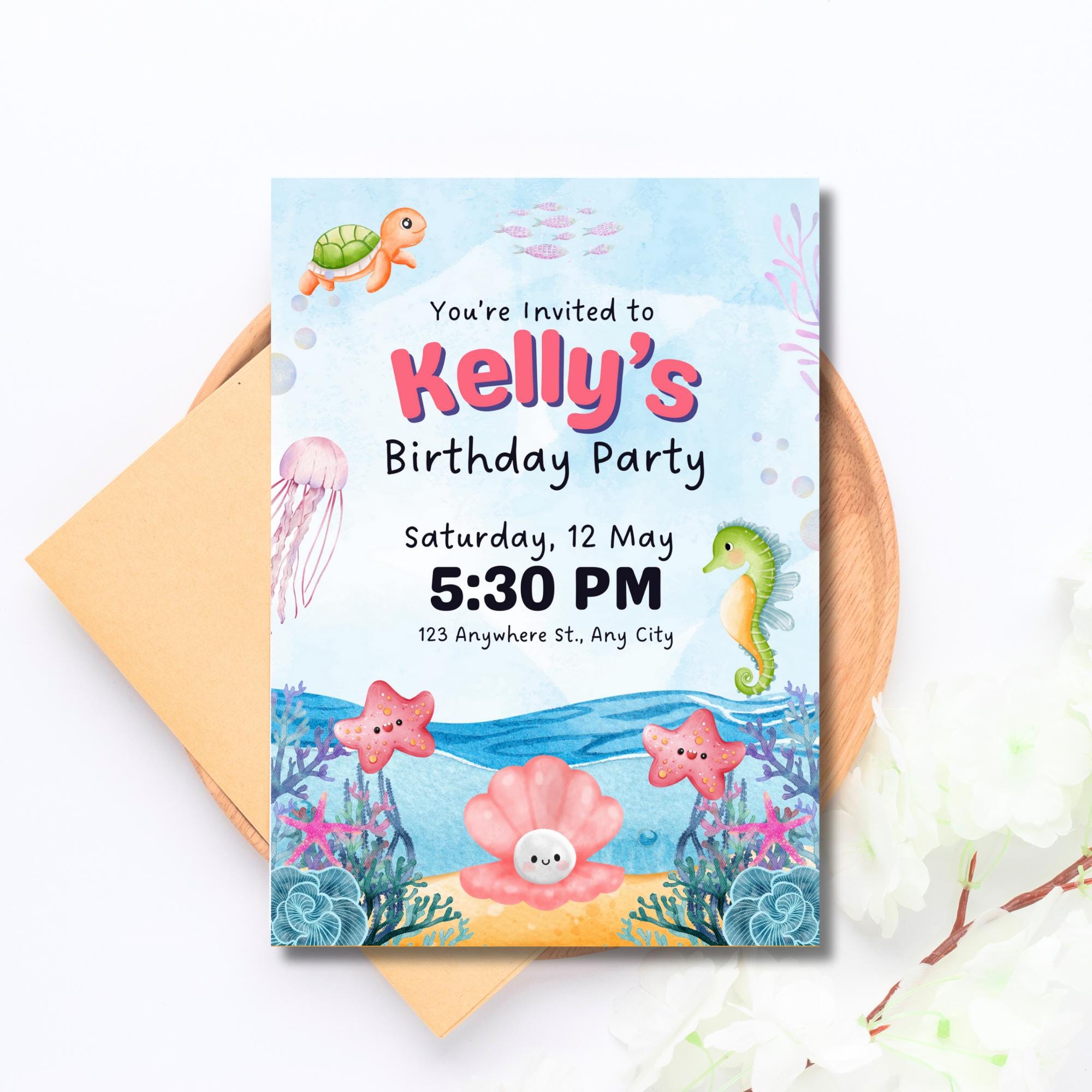 Ocean Birthday Invitation Template, Editable Birthday Template Instant ...