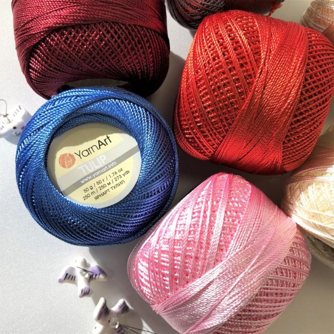 Yarnart Tulip, Bright Lace Yarn, Sparkly Lace Yarn, Jewerly Yarn, 100% ...