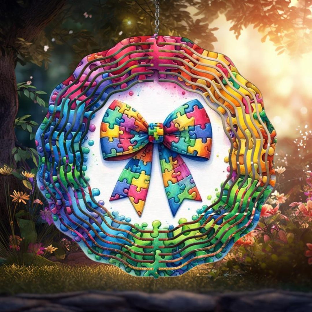 Autism Awareness Puzzle Piece Bow Wind Spinner Sublimation Design ...
