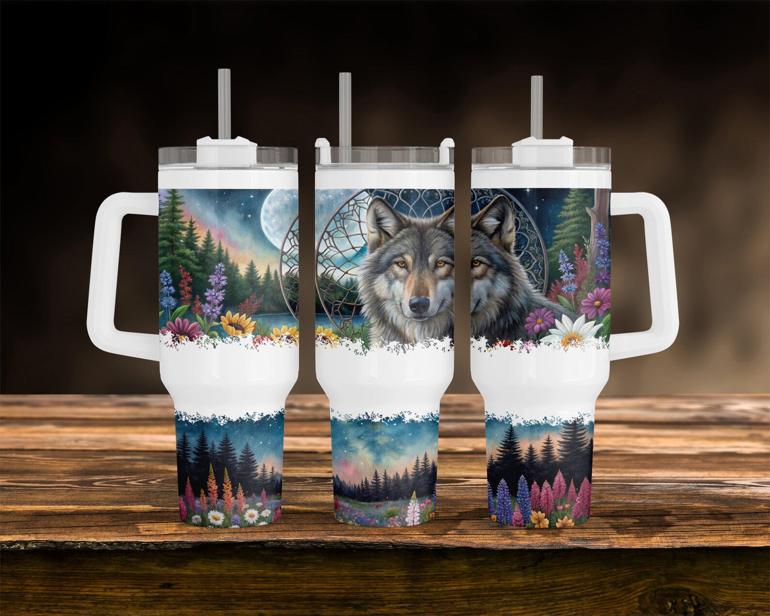 Grey Wolf Dream Catcher Digital Art, Digital Download, 40 Oz Boho Moon ...