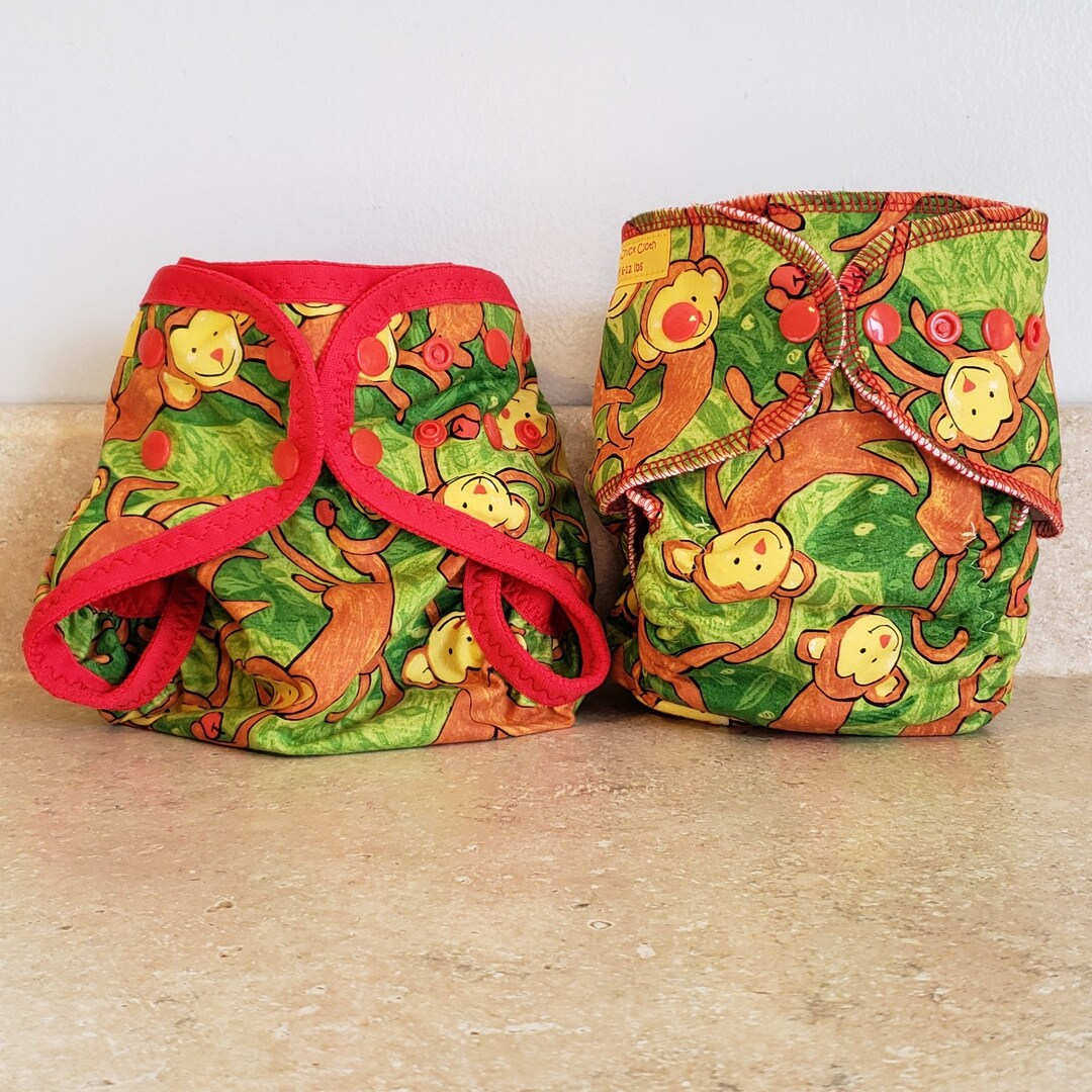 Small Cloth Diaper and Diaper Cover Set- 6 to 12 Pounds- Monkeys- (inv ...