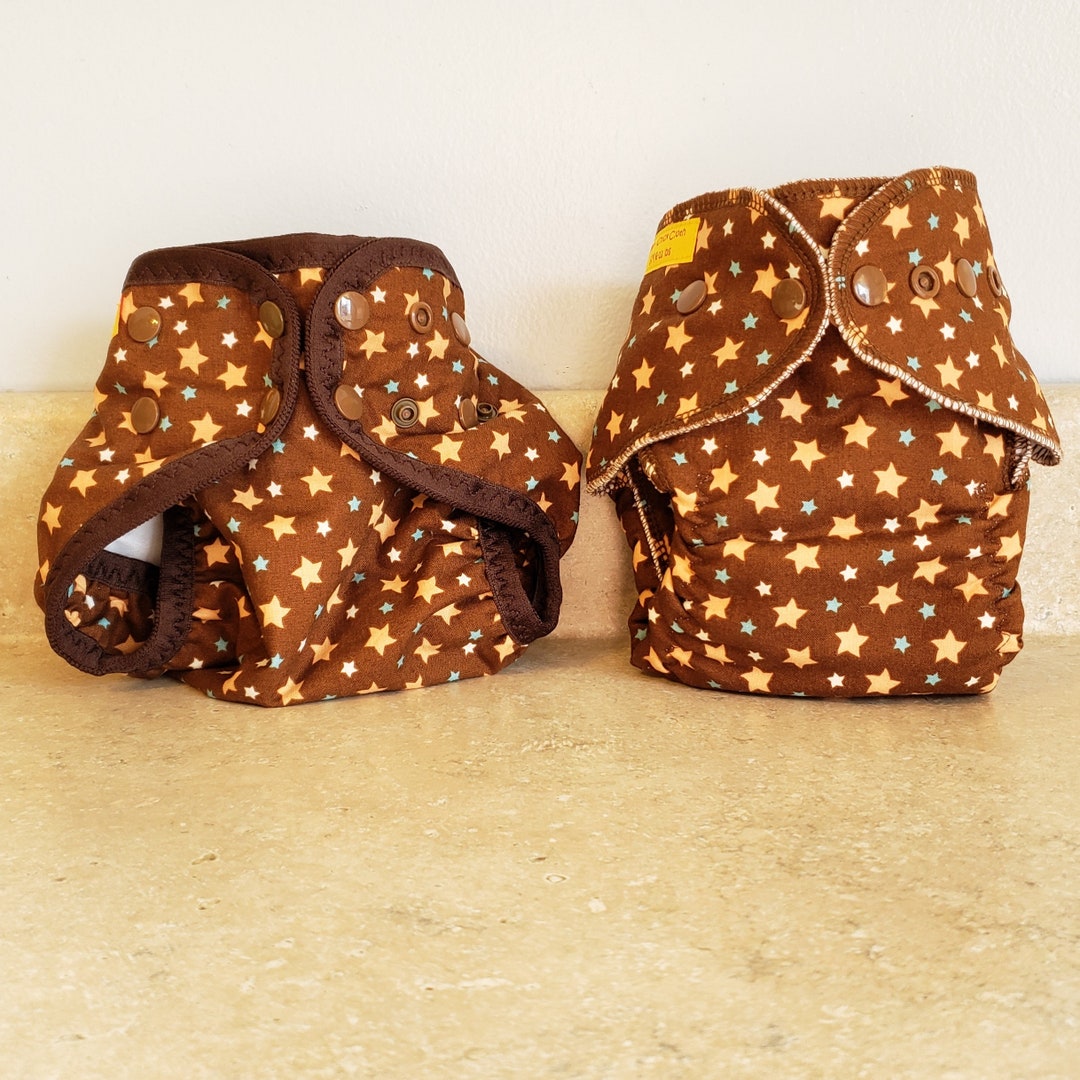 Small Cloth Diaper and Diaper Cover Set- 6 to 12 Pounds- Brown Stars ...