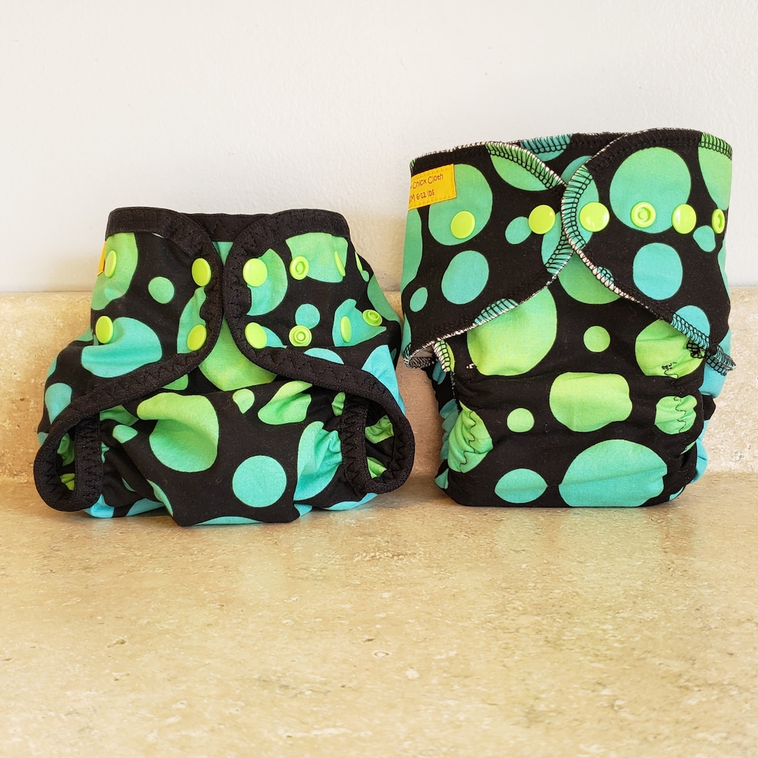 Small Cloth Diaper and Diaper Cover Set- 6 to 12 Pounds- Green and ...