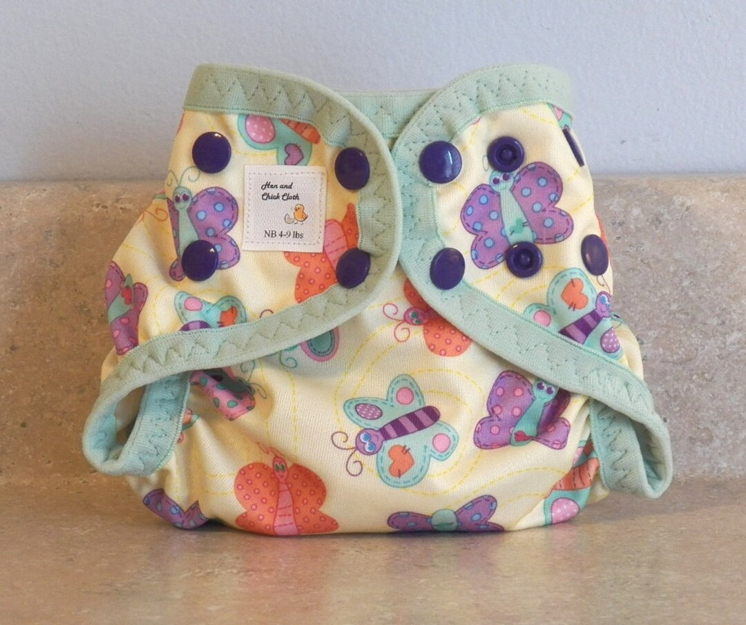 Newborn PUL Diaper Cover With Leg Gussets- 4 to 9 Pounds- Butterflies ...
