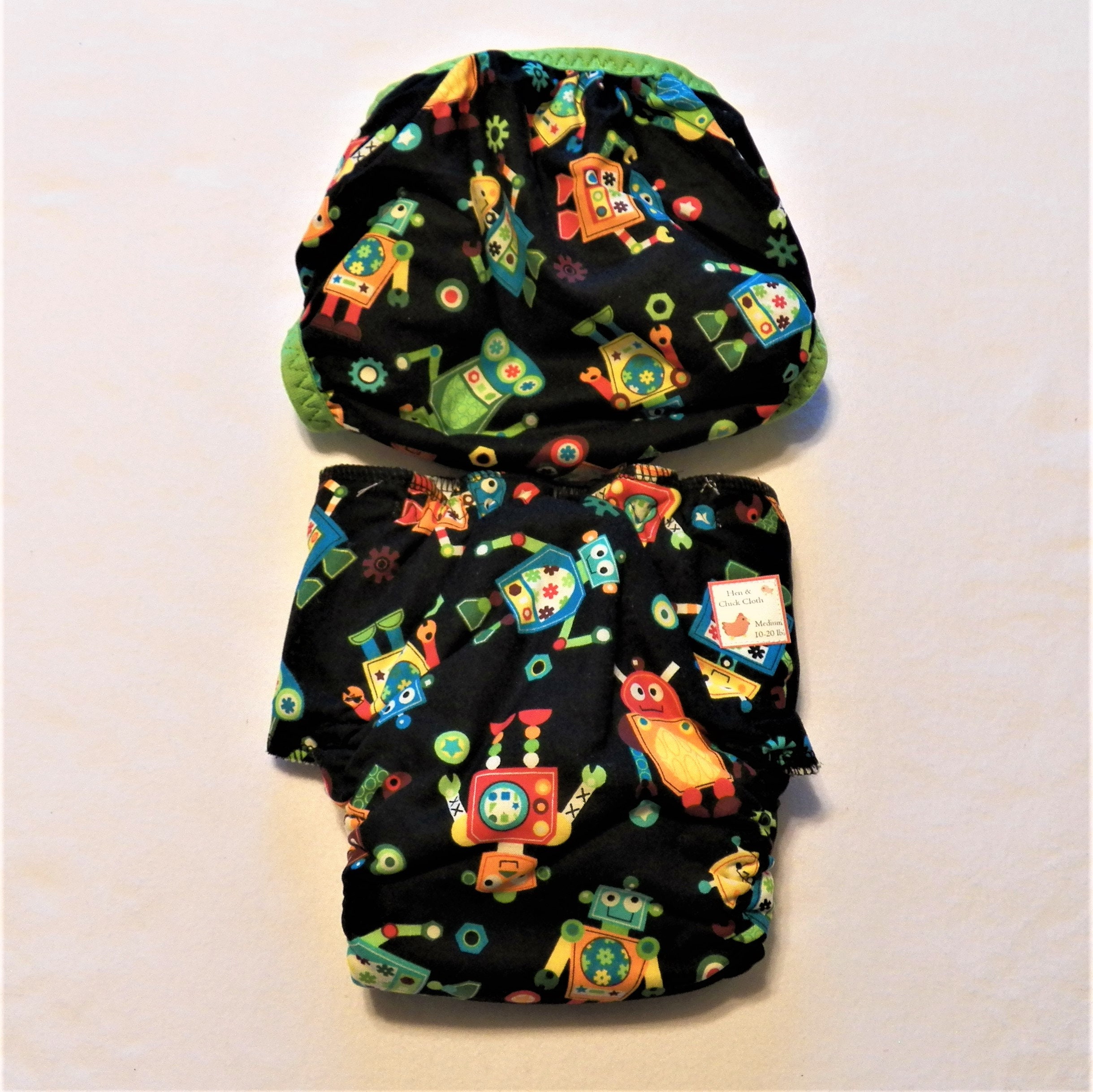 Robots- Fitted Medium Cloth Diaper and Cover Set- 10 to 20 Lbs- RTS ...