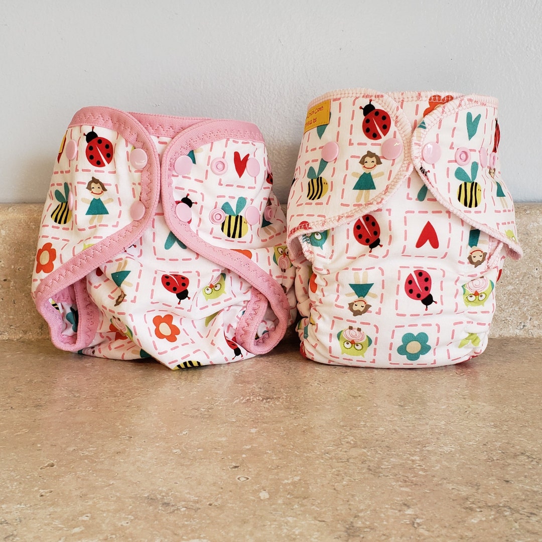 Small Cloth Diaper and Diaper Cover Set- 6 to 12 Pounds- Pink Girl ...