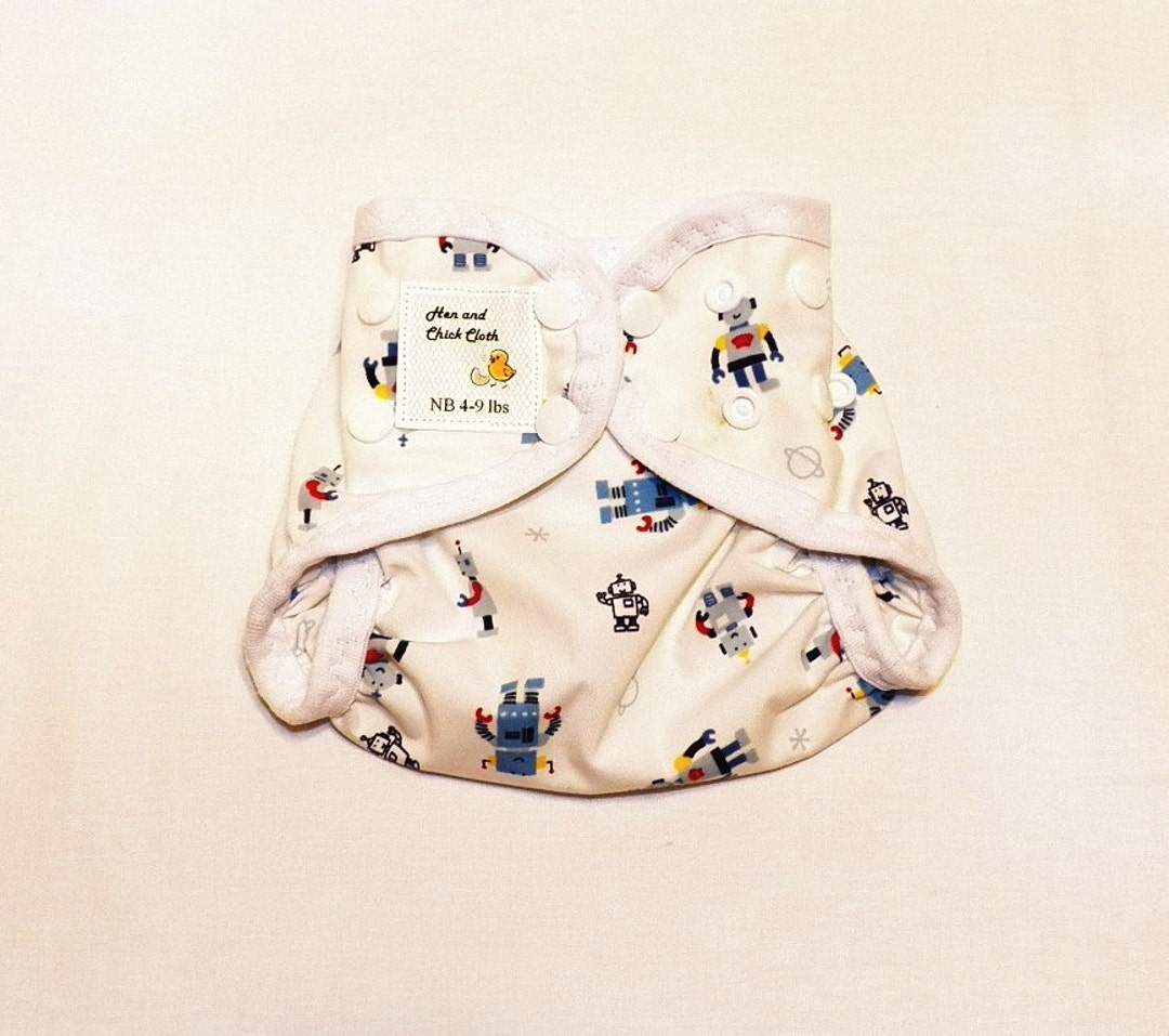 Newborn PUL Diaper Cover With Leg Gussets- 4 to 9 Pounds- Robots on ...