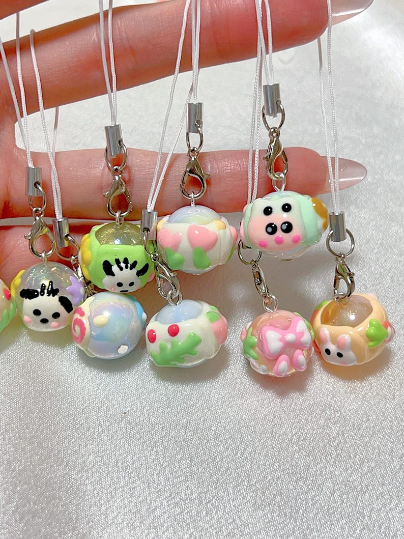 Hand-painted Mystery Phone Charm – Kawaii Round Pendant Strap | Pastel ...