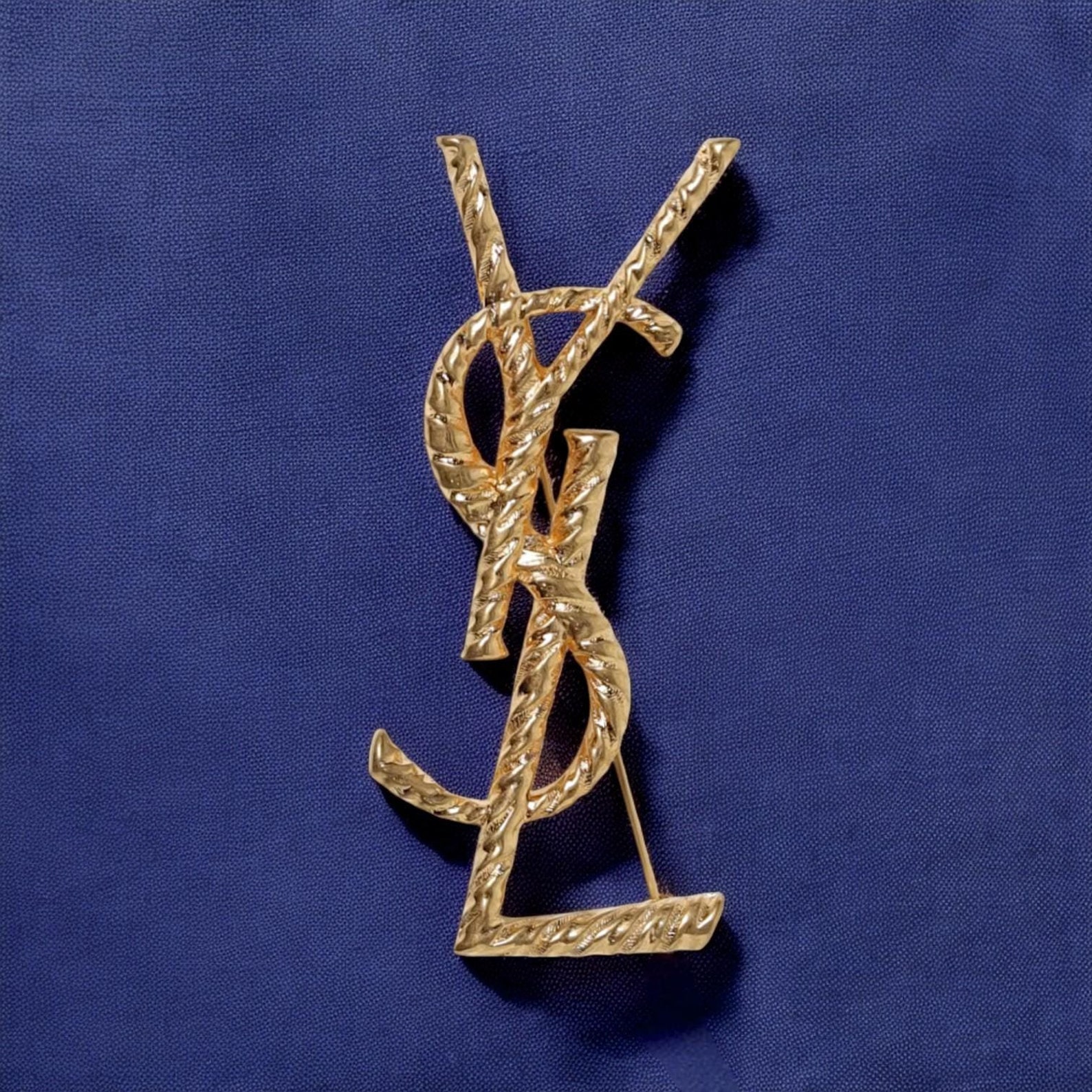 VTG YSL Vintage Brooch, Gold Yves Saint Laurent Monogram Brooch, Gold ...