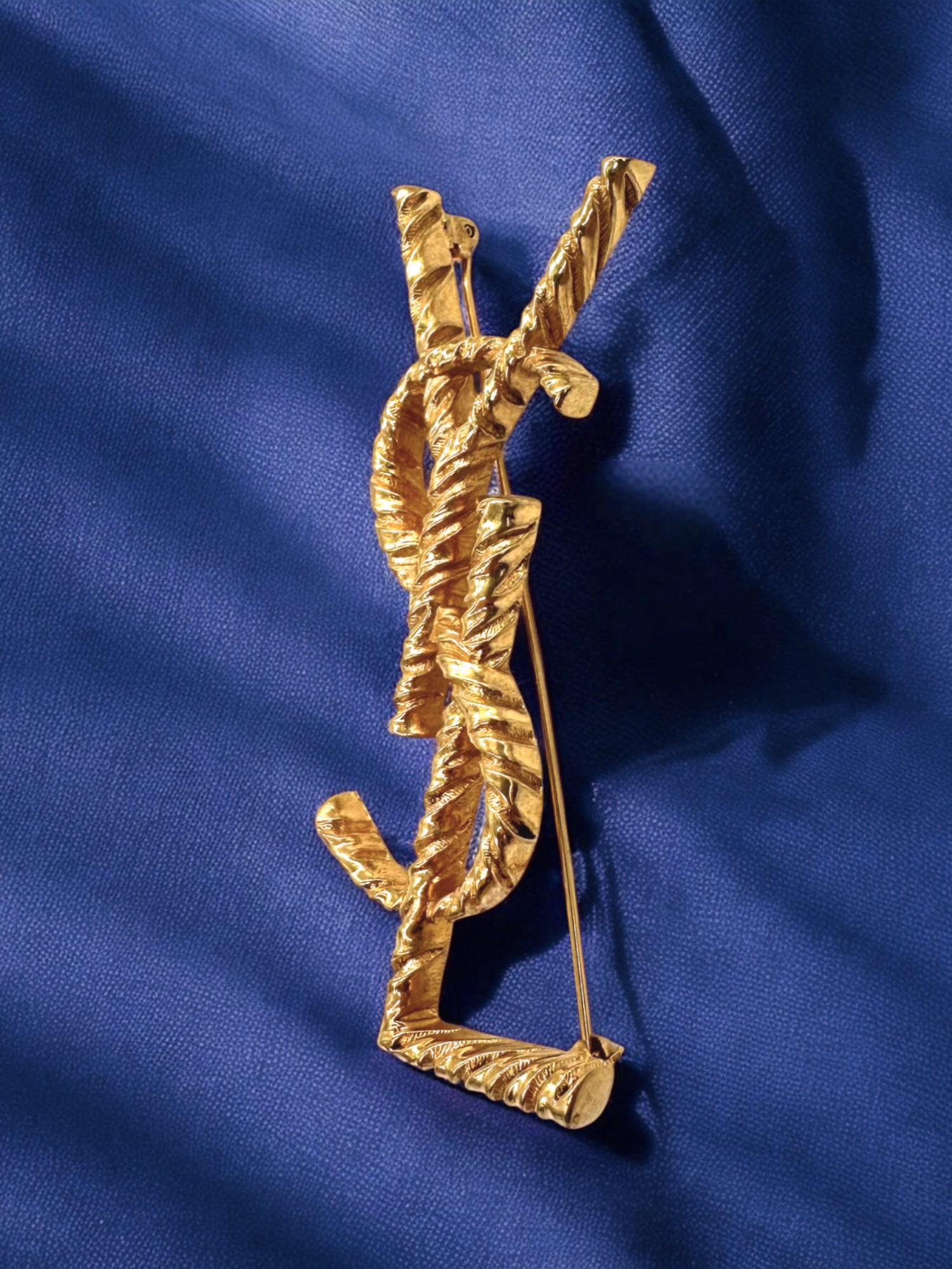 VTG YSL Vintage Brooch, Gold Yves Saint Laurent Monogram Brooch, Gold ...