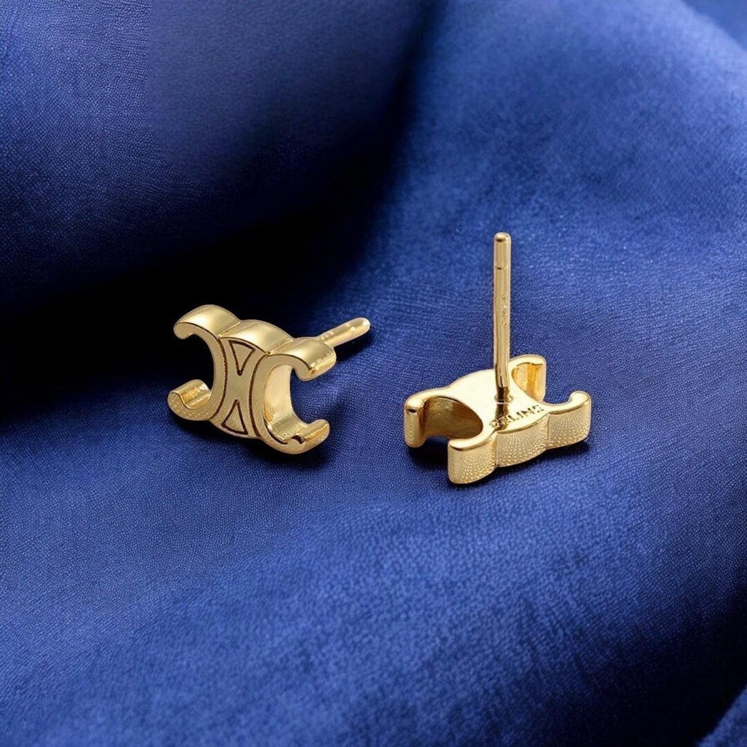 VTG Celine Triomphe Vintage Studs, Gold Celine Monogram Triomphe Earrings, Gold Celine Accessory ...