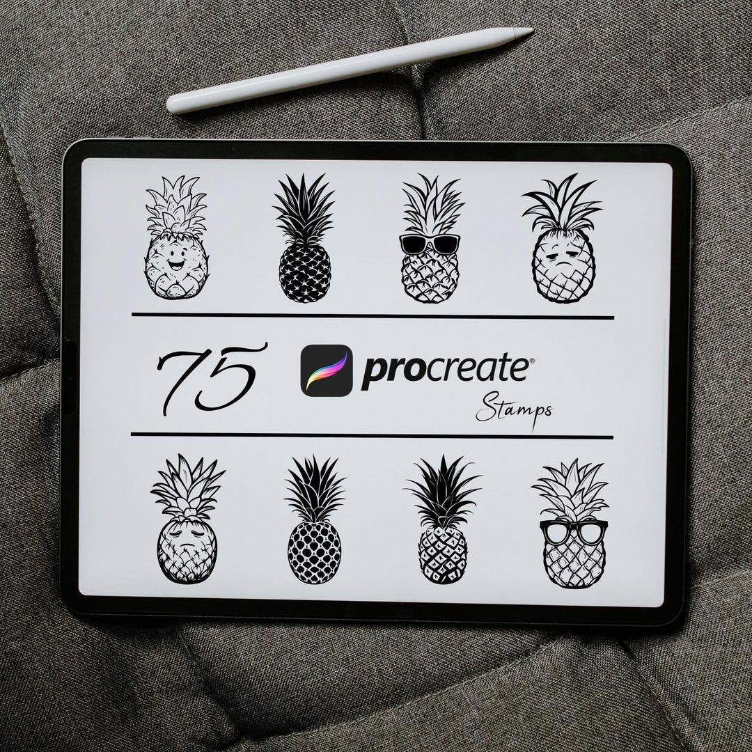 Pineapple Procreate Brush Stamps: Tropical Tattoo Designs (digital ...