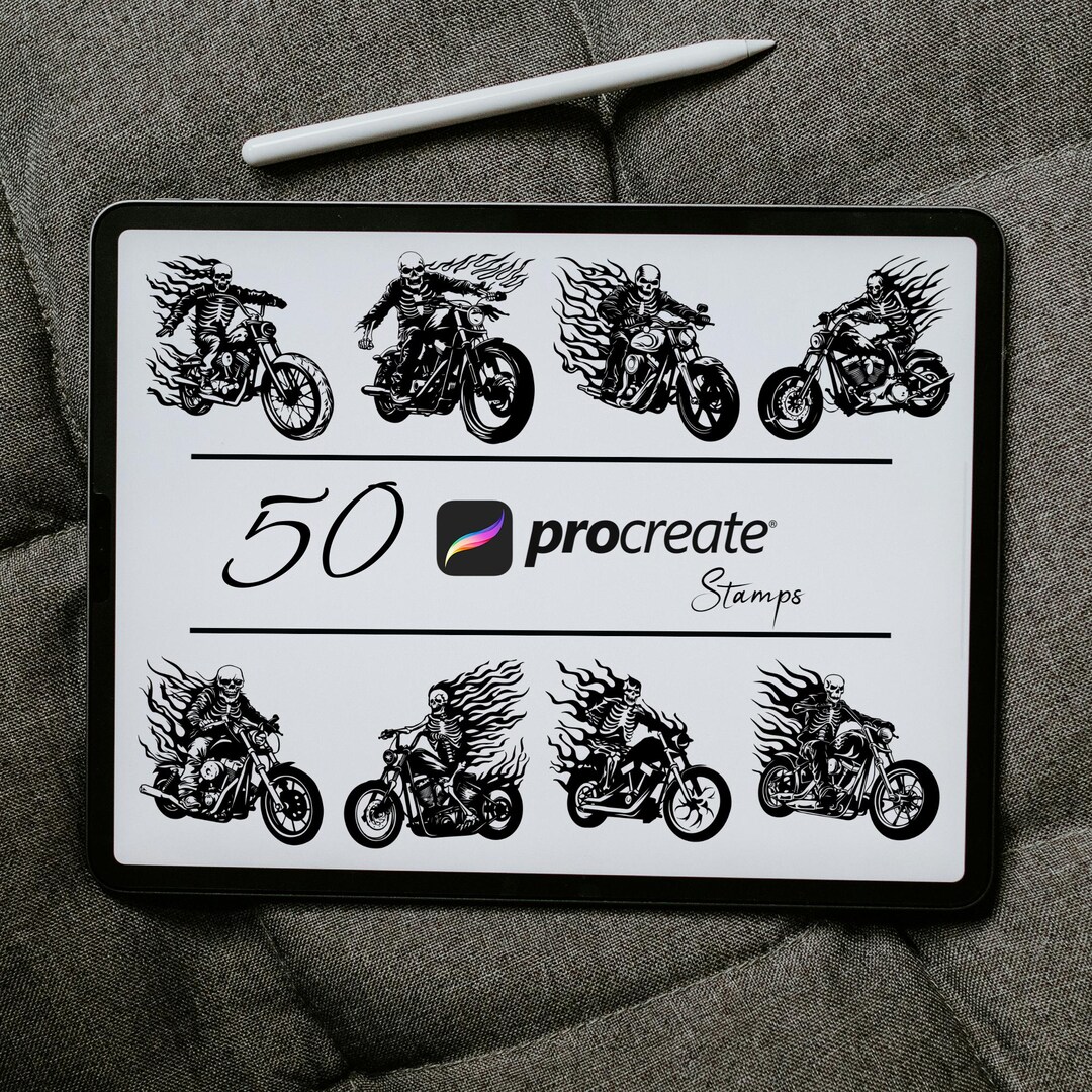 Skeleton Biker Procreate Stamps & Brushes, Procreate Tattoo Brushes ...