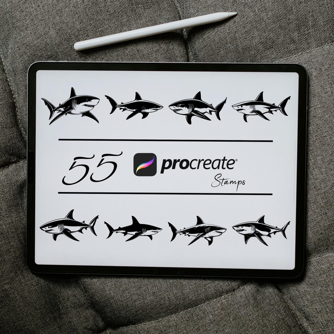 Shark Procreate Stamps: Ocean Predator Art, Tattoo Brush Pack - Etsy