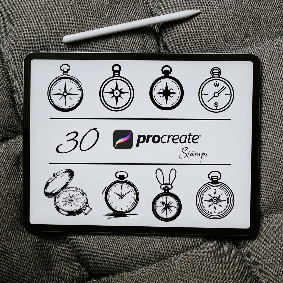 Compass Procreate Stamps: Vintage Tattoo Brushes (PDF Download - Etsy