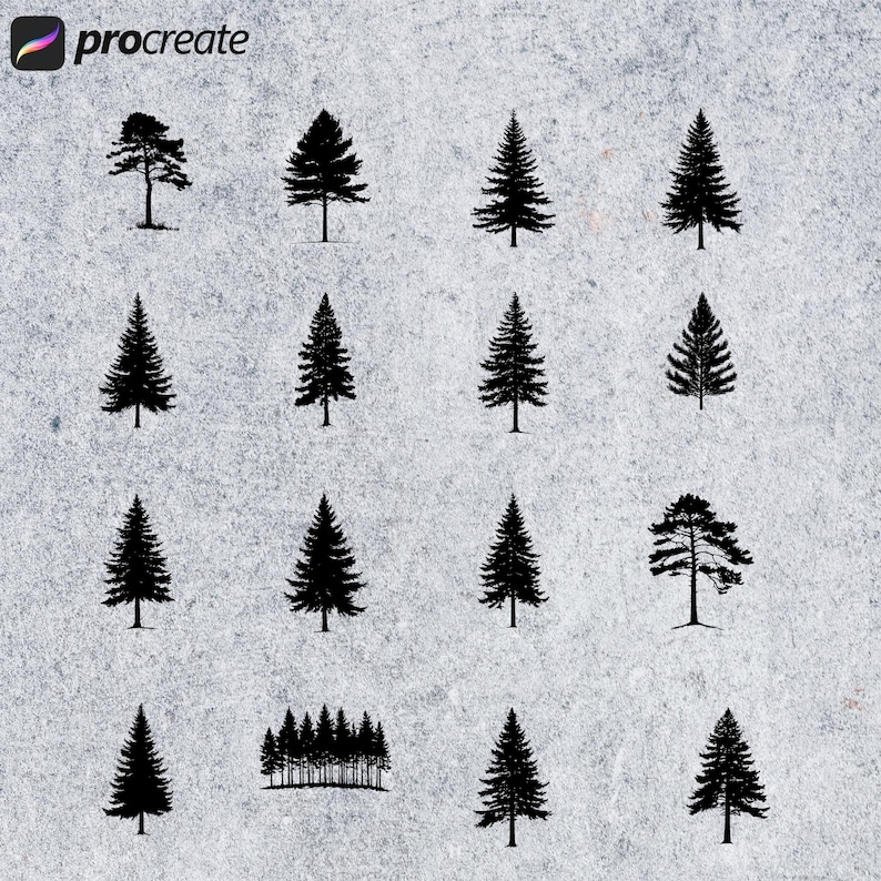 Pine Tree Procreate Stamps: Brush Set for iPad Tattoos (digital ...