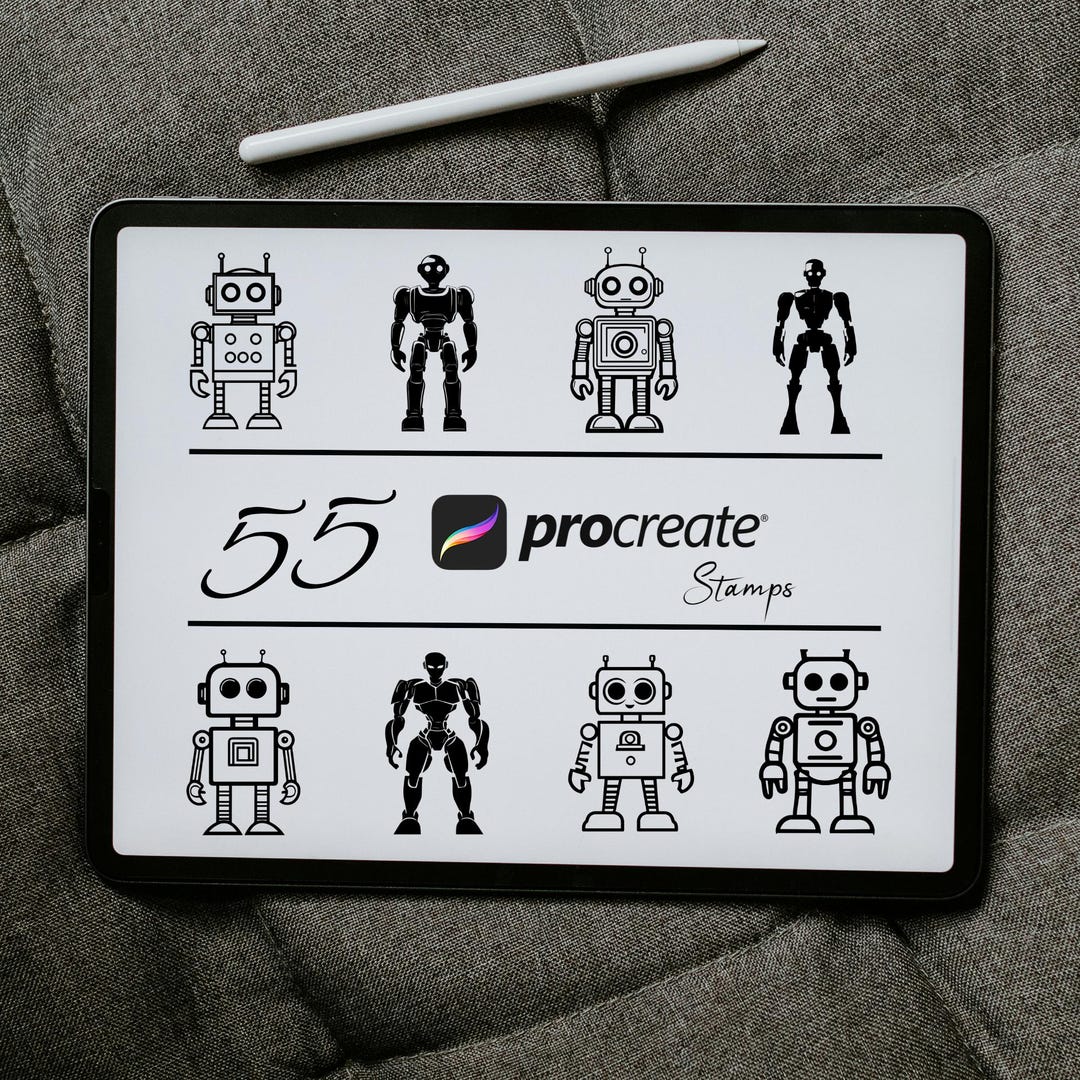 Robots Procreate Stamp, Antique Robots Stamp, Spooky Stamp Bundle ...