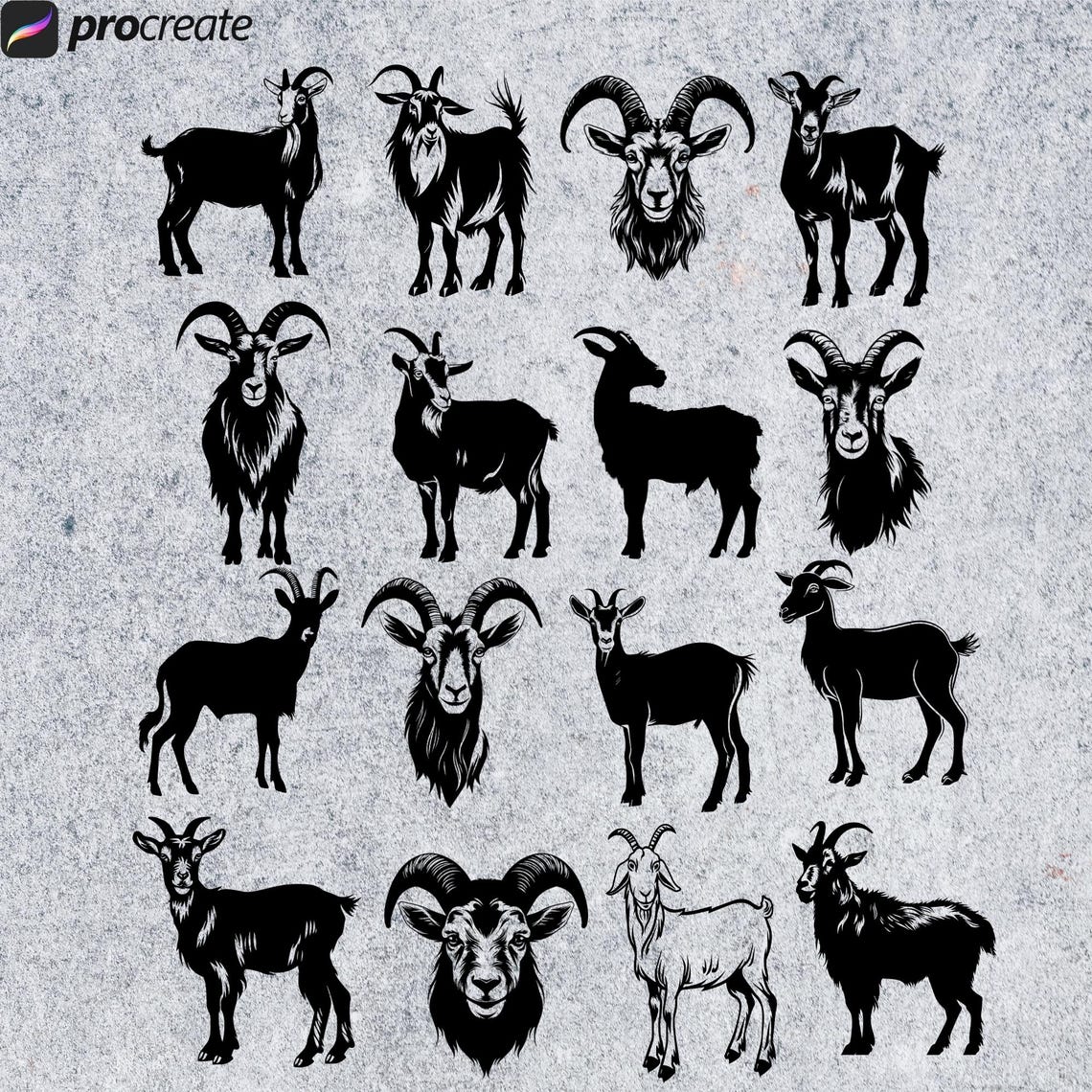 Goat Procreate Stamps: Farm Animal Brushes, Digital Art (brush Pack) - Etsy