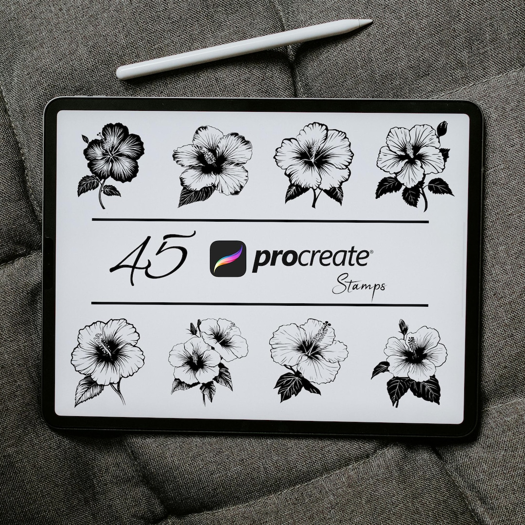 Hibiscus Flower Procreate Stamps: Botanical Brush Set (digital Download ...