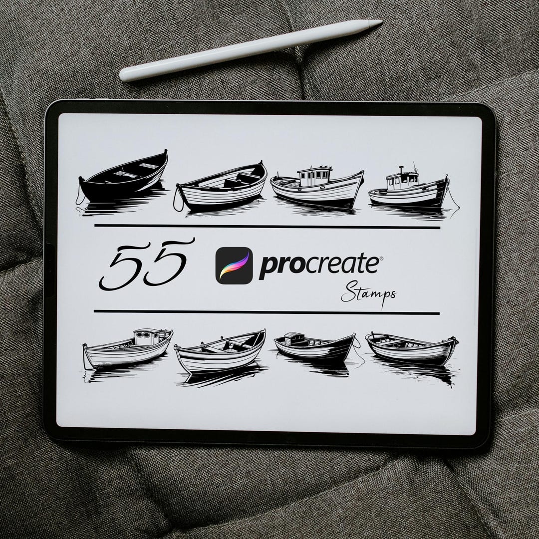 Boat Procreate Stamps and Brushes: 55+ River & Lake Designs (digital ...