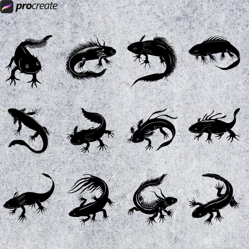 Axolotl Procreate Stamps, Procreate Brushes and Stamps, Axolotl Tattoo ...