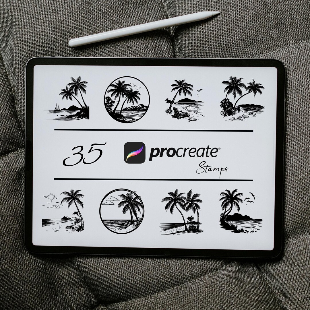 Beach Scene Brush Stamps | Beach Scene Procreate Stamp | Beach Scene ...