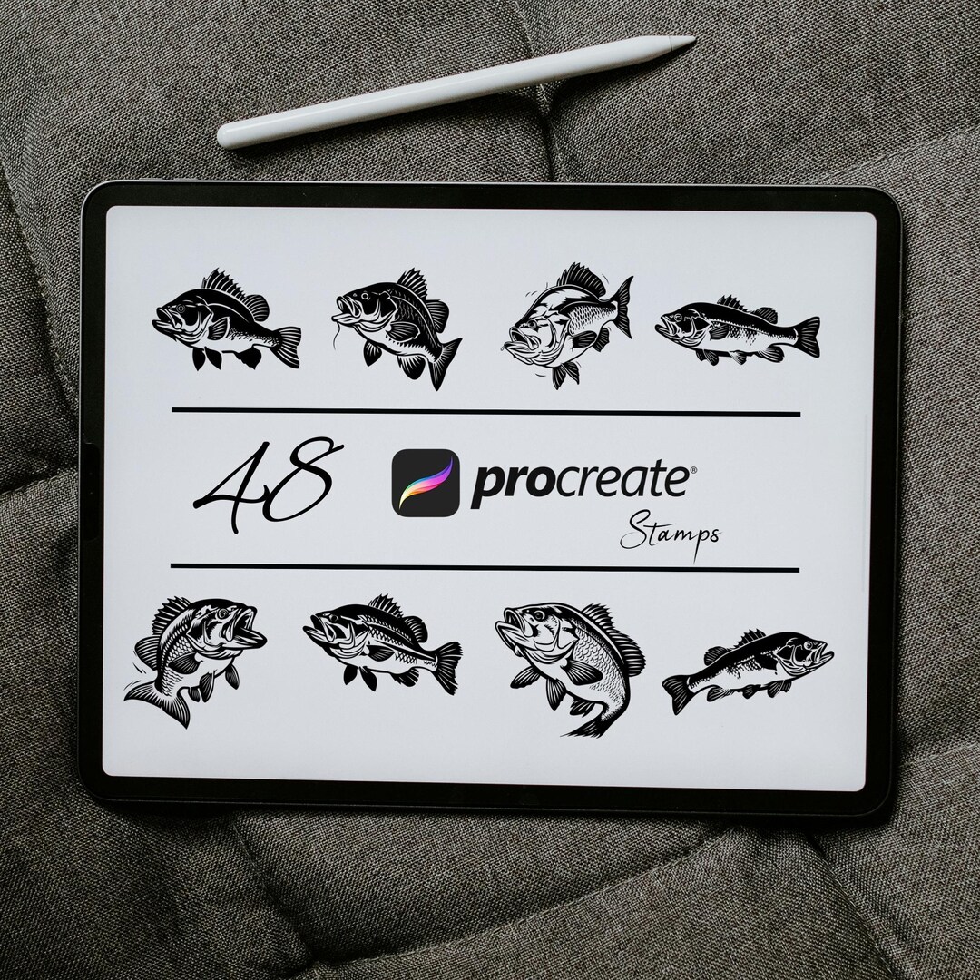Bass Fish Procreate Stamps, Big Fish Brushes and Stamps, Fishing ...