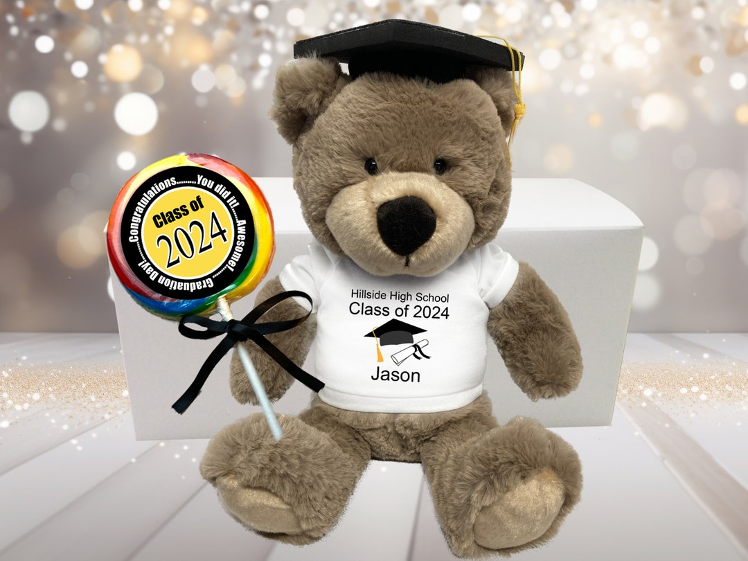 Personalized Graduation Teddy Bear Gift Set 14 Taupe Bear Class of 2024 ...