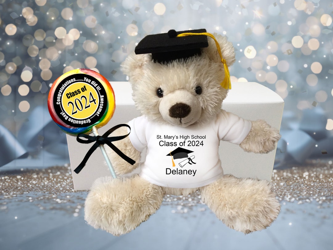 Personalized Graduation Teddy Bear Gift Set 14 Cream Fuzzy Bear Class ...
